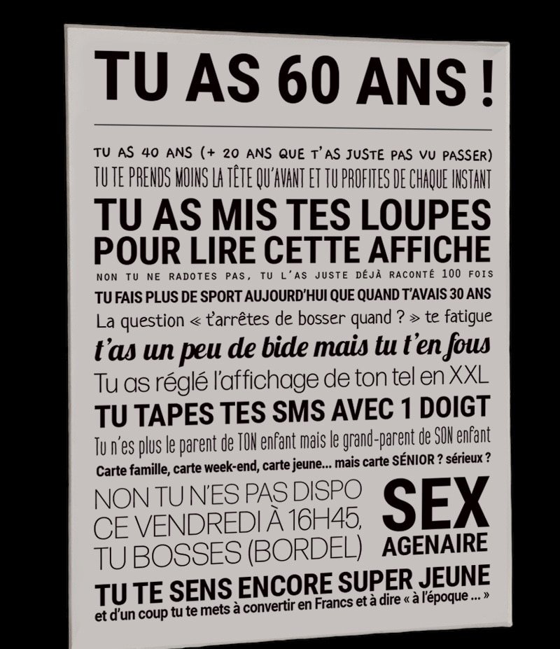 Affiche 60 Ans, Tout Est Dit - Le Savane - Côté Déco